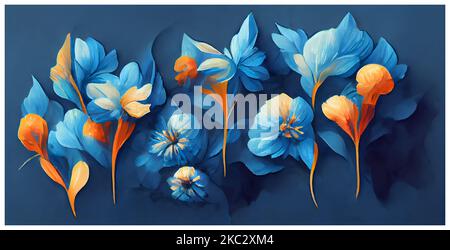 The delicate flowers bred with soft lines in blue and orange tones for ...