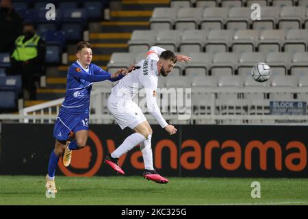 Joe Grey of Hartlepool United in action with Barnet's Jordan Cropper ...