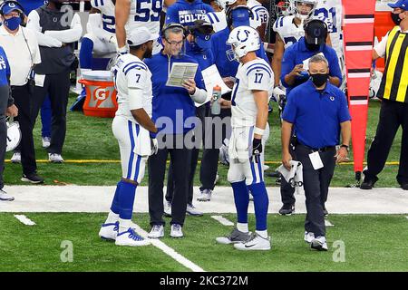 Indianapolis Colts head coach Frank Reich, center, watches from the ...