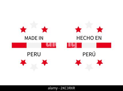 Made in Peru labels in English and in Spanish languages . Quality mark ...