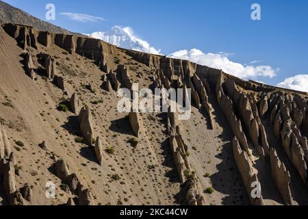 The Epic rock formations and Nilgiri Mountain, Upper Mustang, Nepal ...