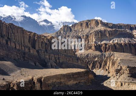 The Epic rock formations and Nilgiri Mountain, Upper Mustang, Nepal ...