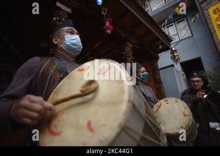 Newari People playing traditional instruments during Newari New Year ...