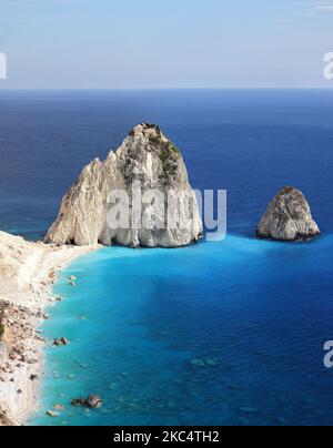 A vertical shot of the Zakynthos island with clear blue Ionian Sea on a ...