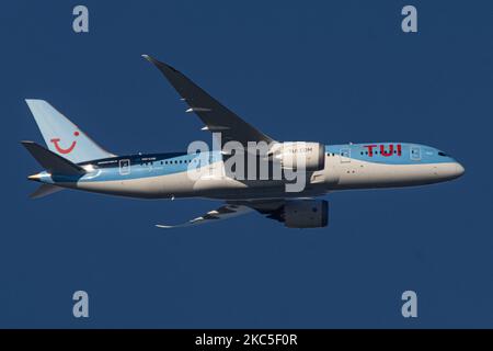 TUI Airlines Belgium Boeing 787 Dreamliner aircraft as seen flying in ...