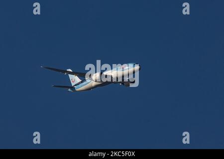 TUI Airlines Belgium Boeing 787 Dreamliner aircraft as seen flying in ...
