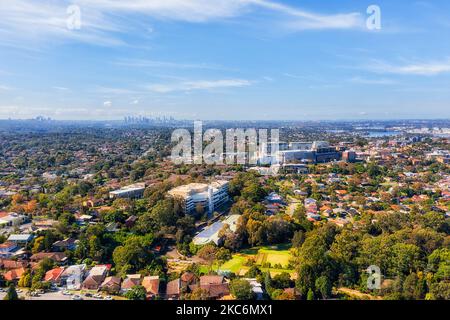 Local green residential suburbs in Sydney West - aerial top down view ...