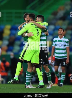 Sebastian Coates, Luis Neto and Antonio Adan of Sporting CP celebrates ...