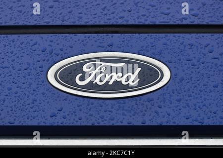 A Ford logo seen on a parked car in Dublin city center. On Tuesday ...