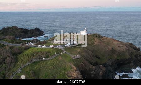 An aerial view of Tacking Point Lighthouse in Port Macquarie, NSW ...