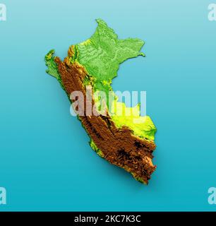 A 3D illustration of a topographic Peru map with a shaded relief on a white background Stock ...