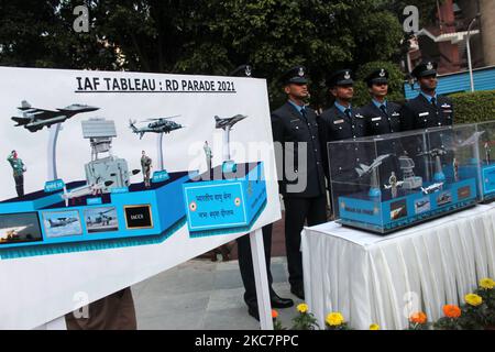 Indian Air Force (IAF) Akash Ganga team perform sky diving depicting ...