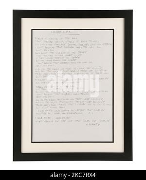 Undated handout photo issued by Propstore of the lyrics for Wonderwall ...