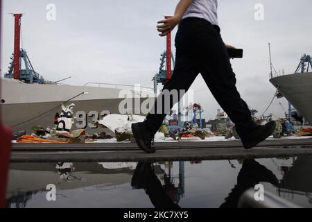 The wreckages of crashed Sriwijaya Air flight SJ182 are seen on the ...