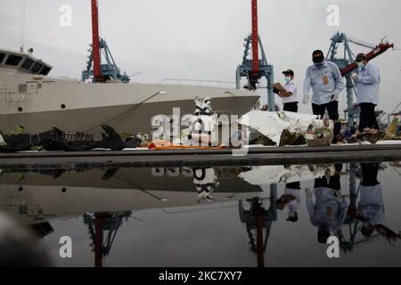 The wreckages of crashed Sriwijaya Air flight SJ182 are seen on the ...