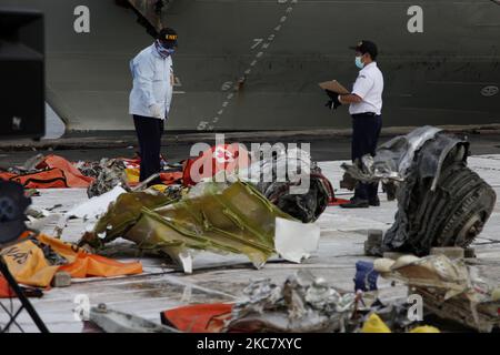 The wreckages of crashed Sriwijaya Air flight SJ182 are seen on the ...