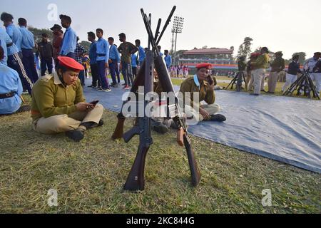 Assam police women take rest after participate full dress rehearsals ...