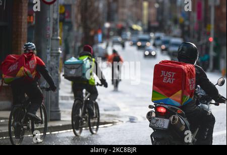 A Deliveroo courier seen in Dublin city center. On Tuesday, 29 June ...