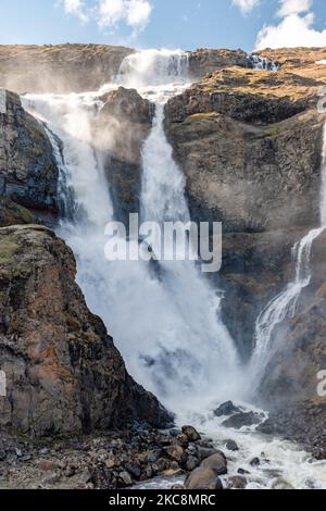 Waterfall Rjukandafoss formed by Ysta-Rjukandi river in eastern Iceland ...
