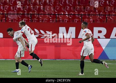 Papu Gomez of Sevilla CF celebrate a goal during the La Liga Santander ...