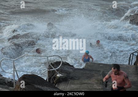 People take a morning swim at Vico's Bathing Site, Hawk Cliff in Dalkey ...
