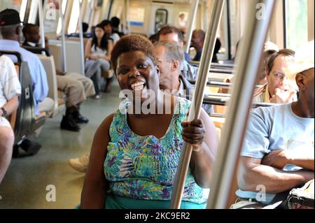 Decatur, Georgia. 4th Sep, 2009. Lois Curtis rides MARTA rapid transit ...