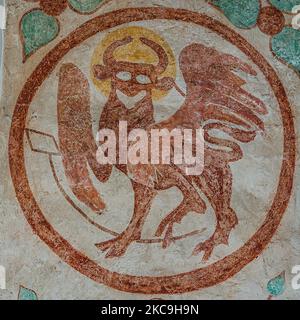 Symbol of St. Luke, the Evangelist, Bull with wings, winged, stained ...