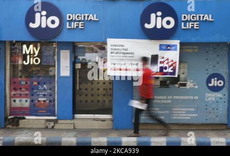 Reliance Jio store in Kolkata, India, 12 October, 2019. Reliance Jio ...