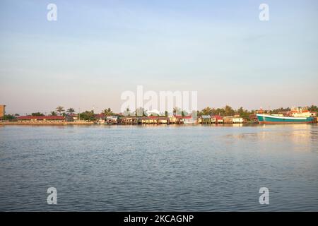 Riverside Scene with Ferry Boat Kampot Cambodia Stock Photo - Alamy