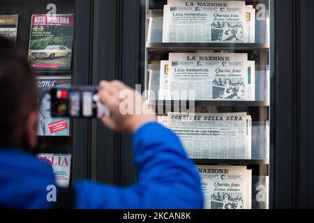 General view of House of Gucci movie set on March 10, 2021 in Milan ...