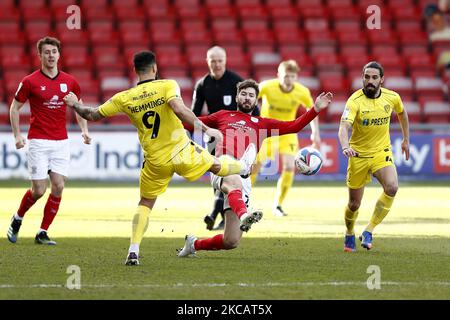 Crewe’s Luke Murphy clashes with Burtons Ryan Edwards during the Sky ...
