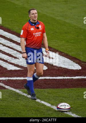 Referee Andrew Brace during the Guinness Men's Six Nations match at the ...