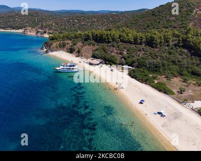 Visit Toroni beach of Greece. Aerial view of the idyllic seascape on ...