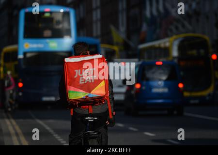 A Just Eat currier seen in Dublin city center during Level 5 Covid-19 ...