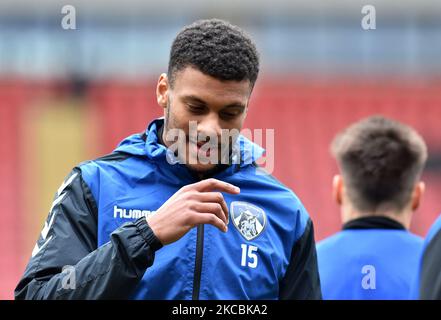 Oldham Athletic's Kyle Jameson warming up before the Sky Bet League 2 ...