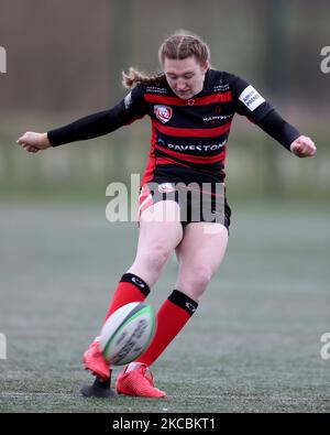 Connie Powell of Gloucester Hartpury goes over for a try during the ...