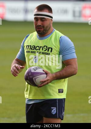Liam Belcher of Cardiff Blues warm up during European Champions Cup ...