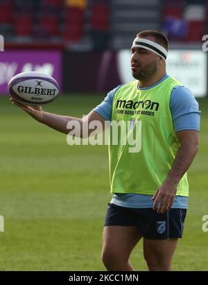 Liam Belcher of Cardiff Blues warm up during European Champions Cup ...