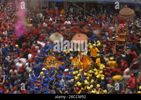 Nepalese devotees carrying the chariot and rotate during the ...