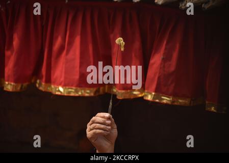 A priest tongue piercing 49 yrs old, Buddha Krishna Shrestha by an iron ...