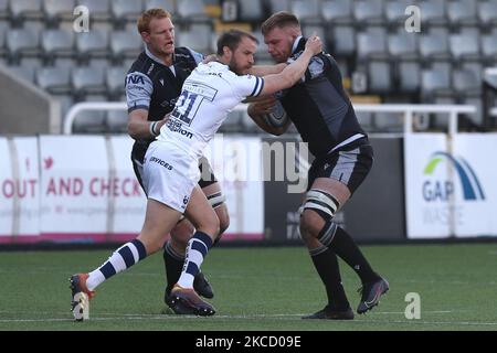 Callum Chick of Newcastle Falcons is challenged during the Gallagher ...