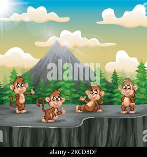 Cartoon monkey sitting at a stone cave entrance Stock Vector Image ...