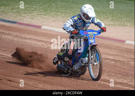 Belle Vue Colts’ rider Benji Compton does some practice laps at his new ...