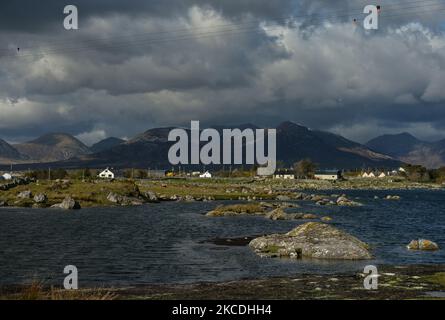A view of Connemara from the bridge to Inishnee island, during the ...