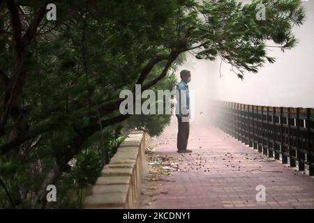 Commuters during sand storm in Guwahati, Assam, India on Saturday, 01 ...