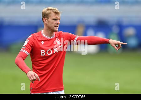 Joe Worrall of Nottingham Forest gestures at the referee during the ...