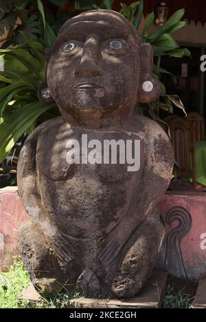 Female Moai statue displayed at the Sebastian Englert Anthropological ...