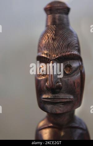 Female Moai statue displayed at the Sebastian Englert Anthropological ...