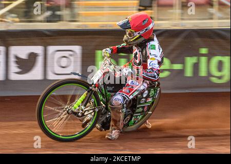 Tom Brennan in action for Belle Vue BikeRight Aces during the SGB Premiership match between ...