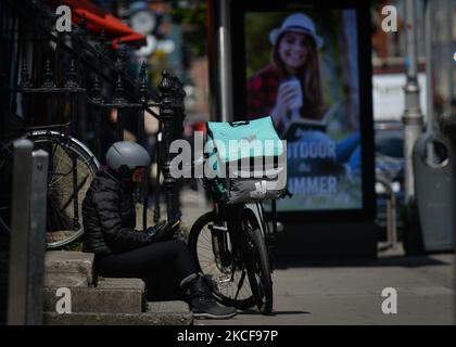 A Deliveroo currier seen in Dublin city center during Level 5 Covid-19 ...